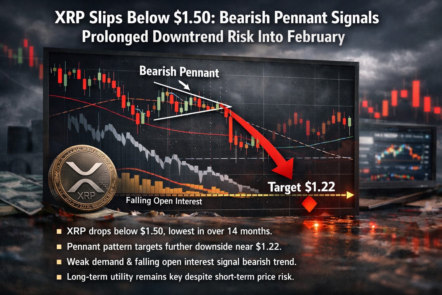 XRP Slips Below $1.50: Bearish Pennant Signals Prolonged Downtrend Risk ...